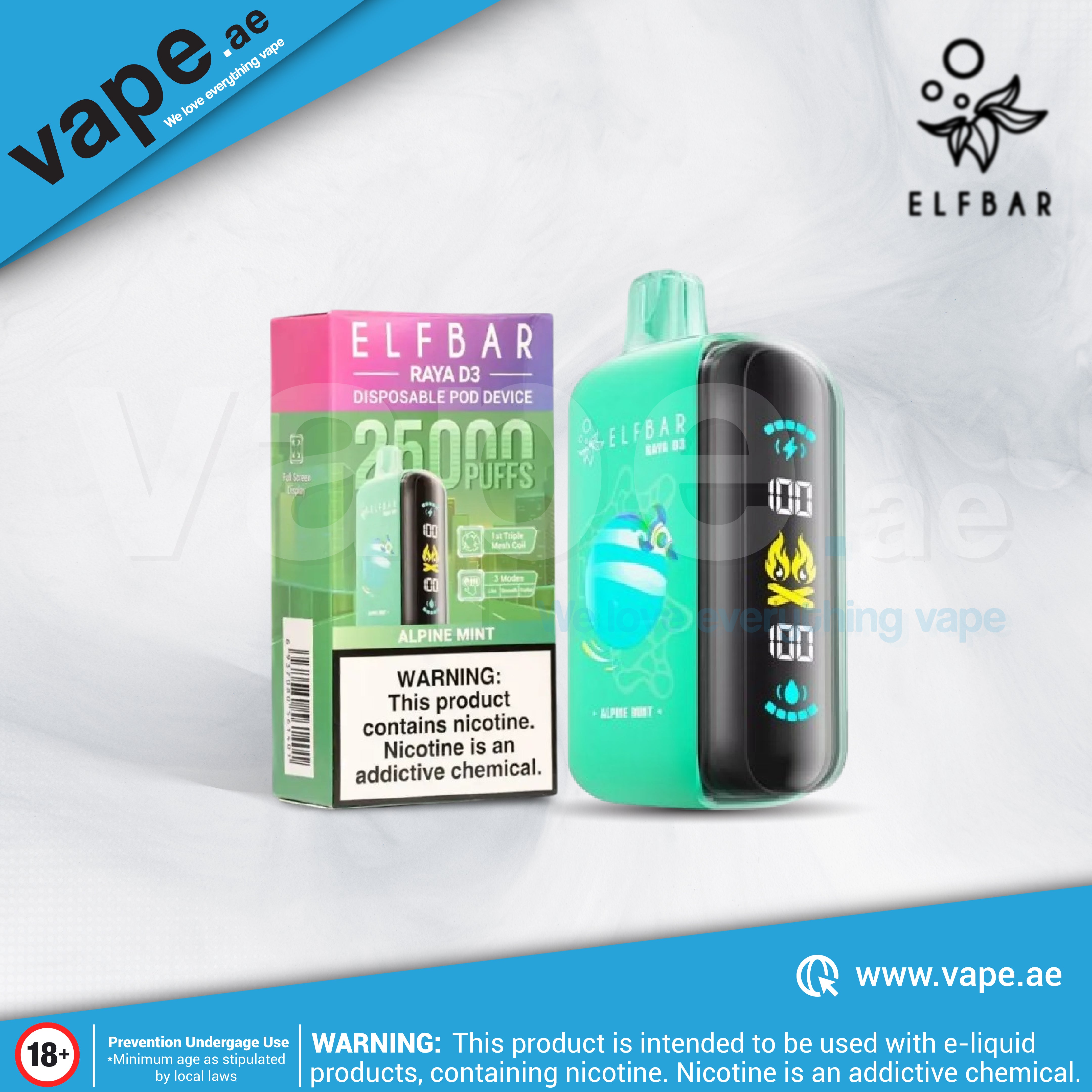 Alpine Mint 50mg 25,000 Puffs By Elf Bar D3 – Vape.ae