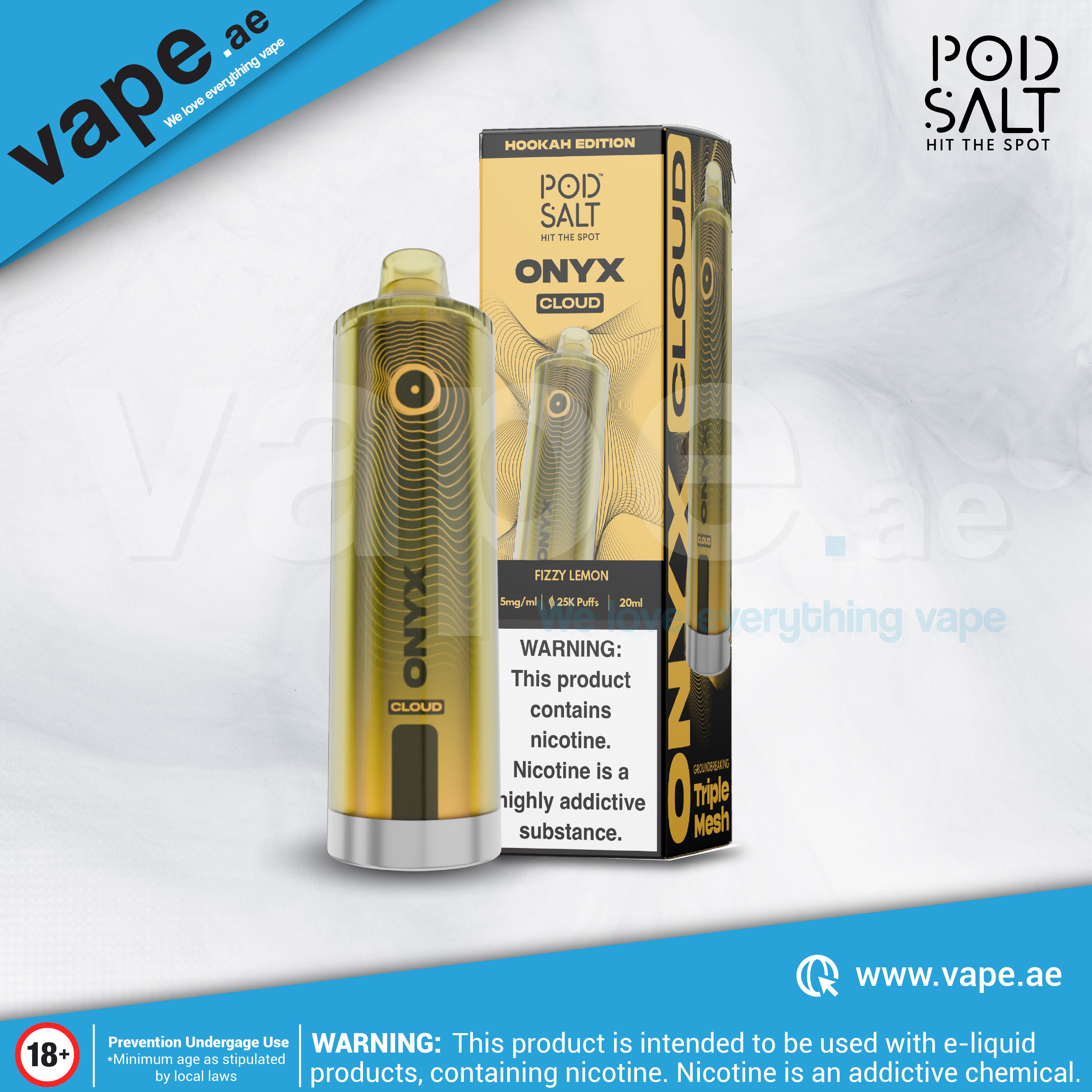 Fizzy Lemon 5mg 25000 Puffs Onyx Cloud By Pod Salt – Vape.ae