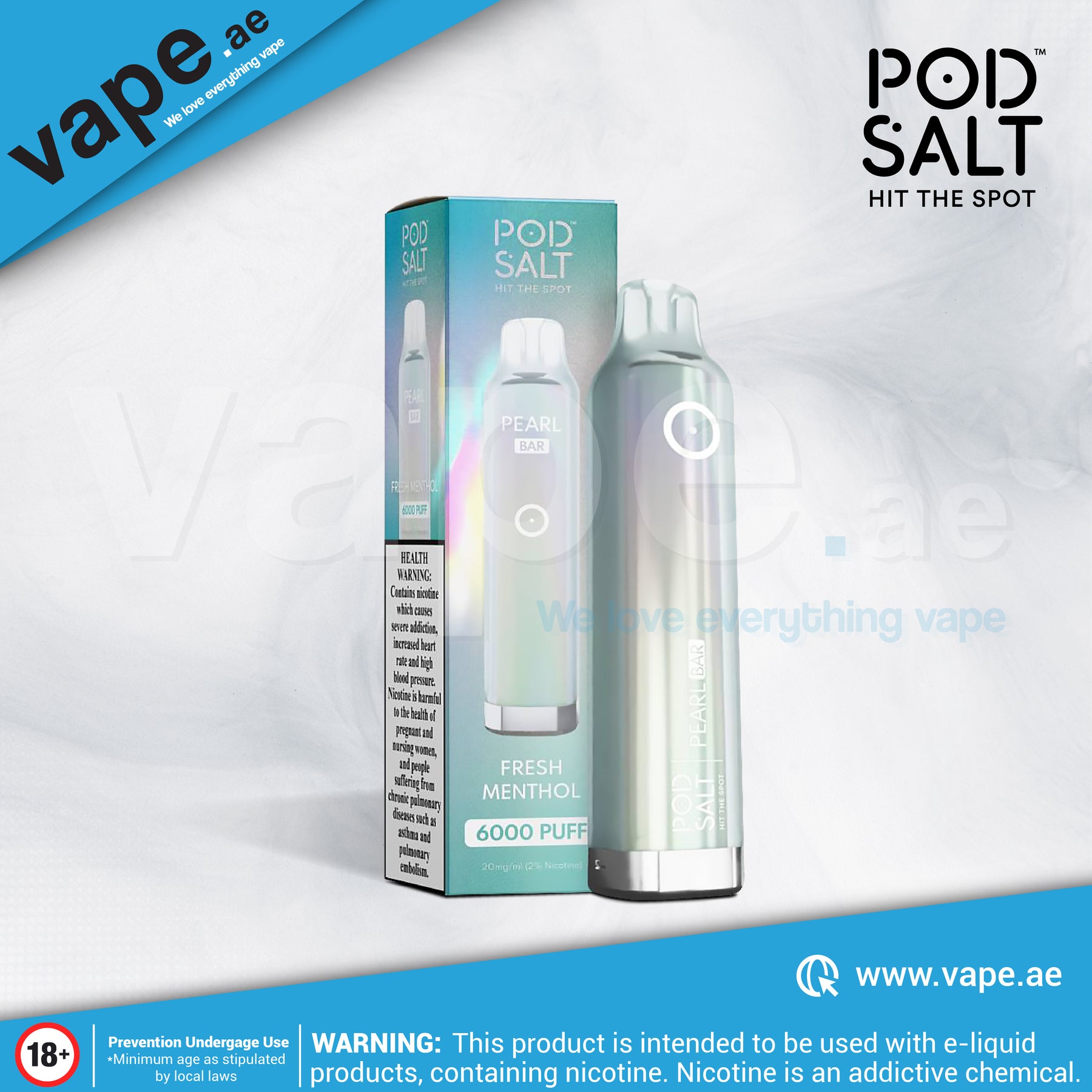 Fresh Menthol 20mg 6000 Puffs by Pod Salt Pearl Bar – Vape.ae