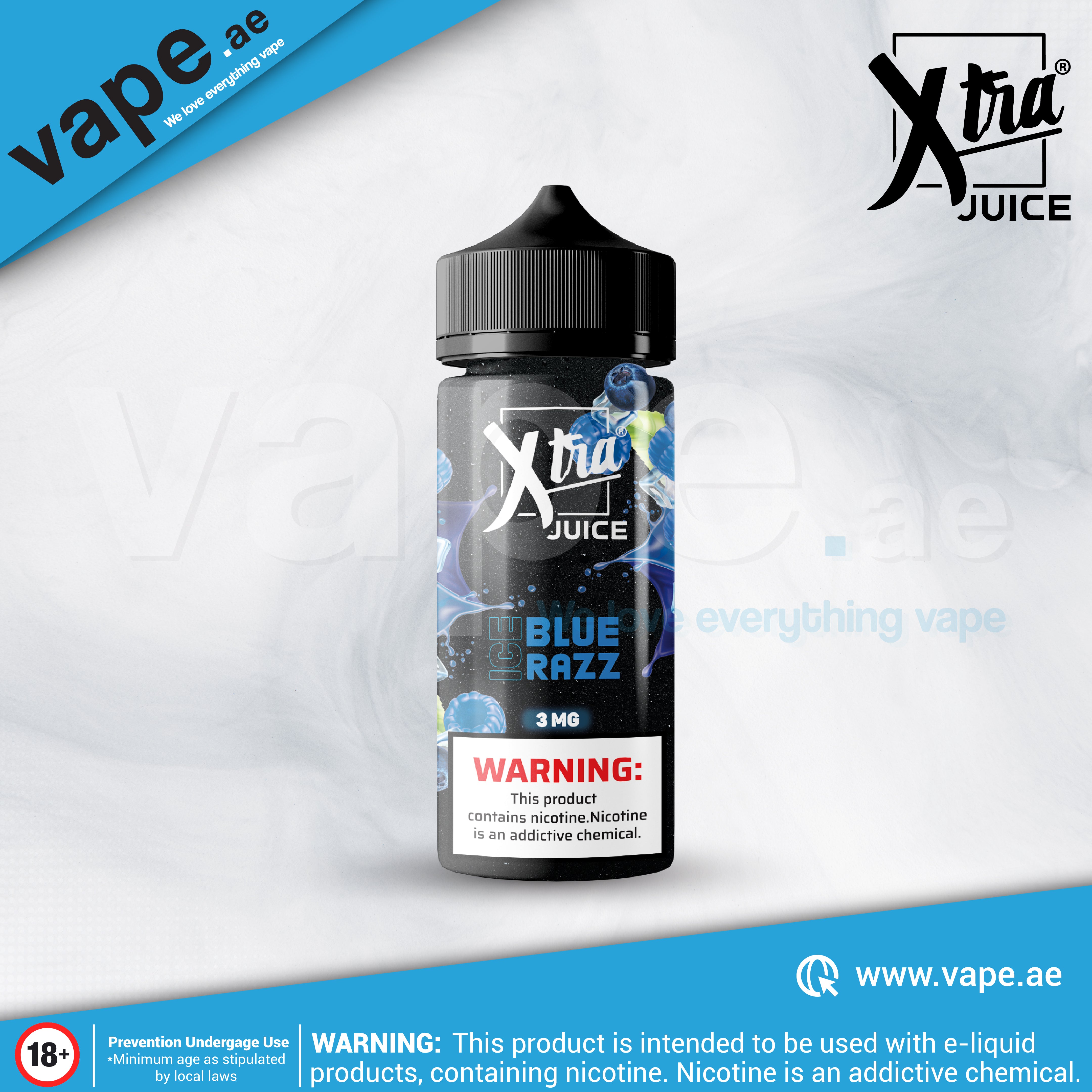 Ice Blue Razz 3mg 100ml By Xtra Juice – Vape.ae