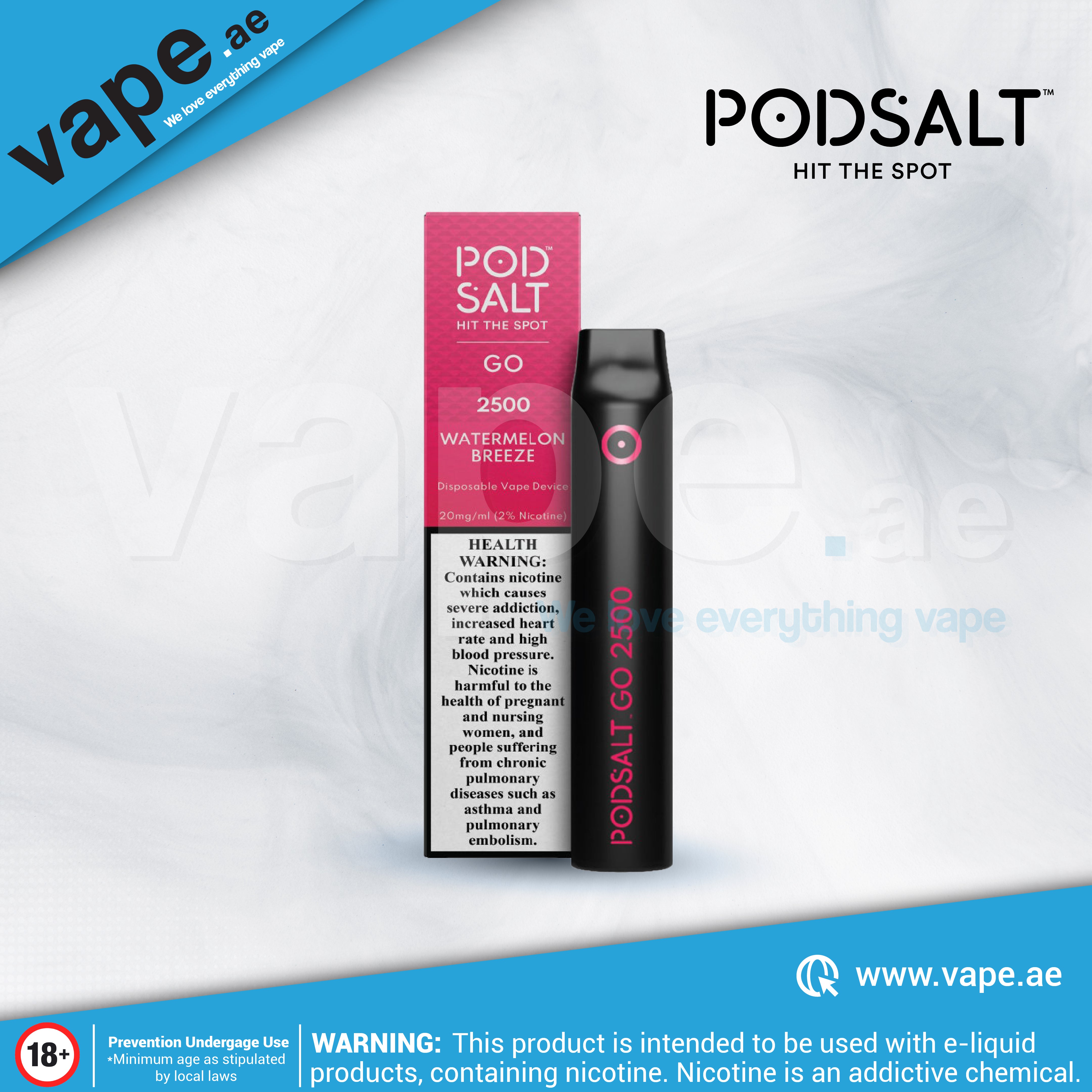 Watermelon Breeze 20mg 2500 Puffs by Pod Salt Go – Vape.ae