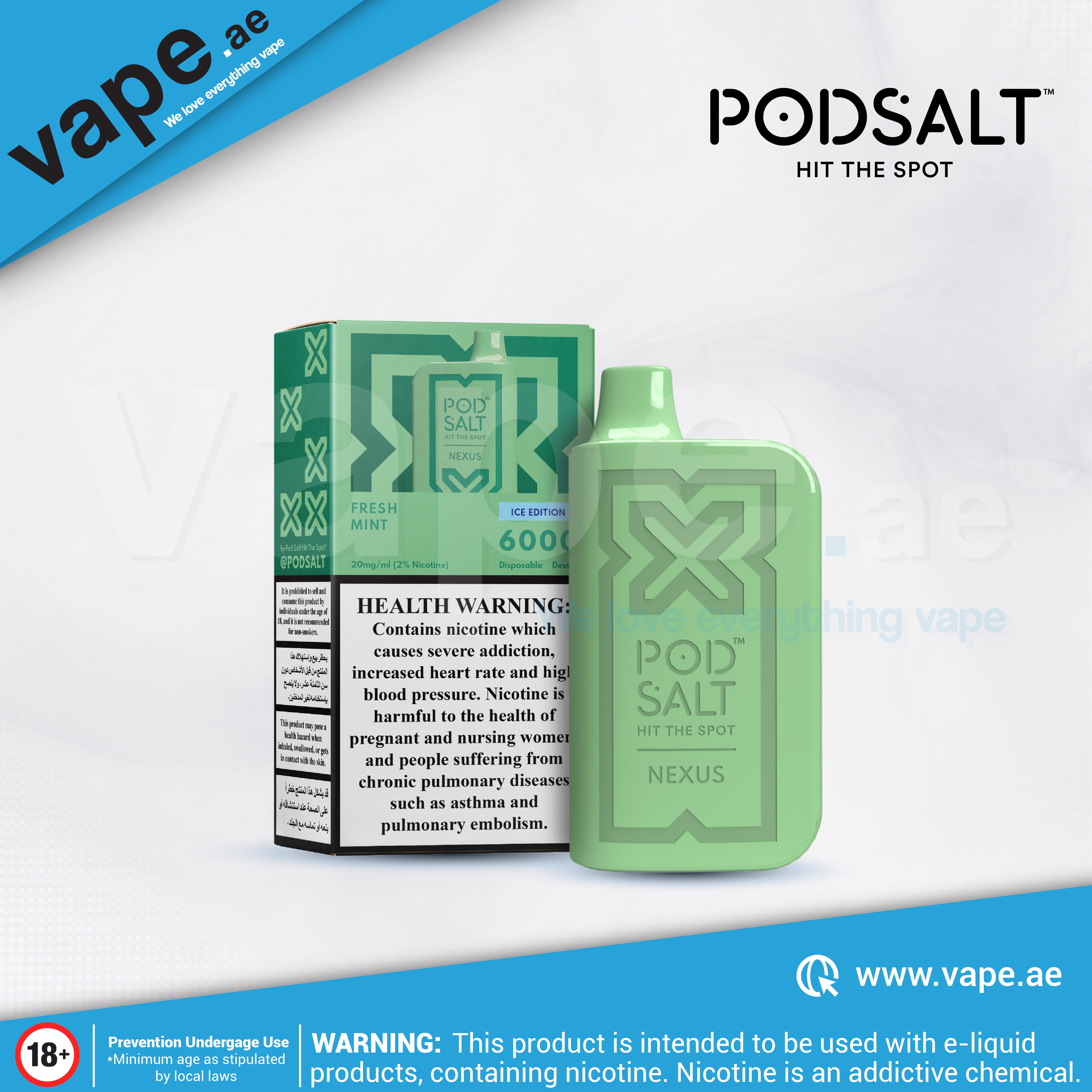 Fresh Mint 20mg 6000 Puffs by Pod Salt Nexus – Vape.ae