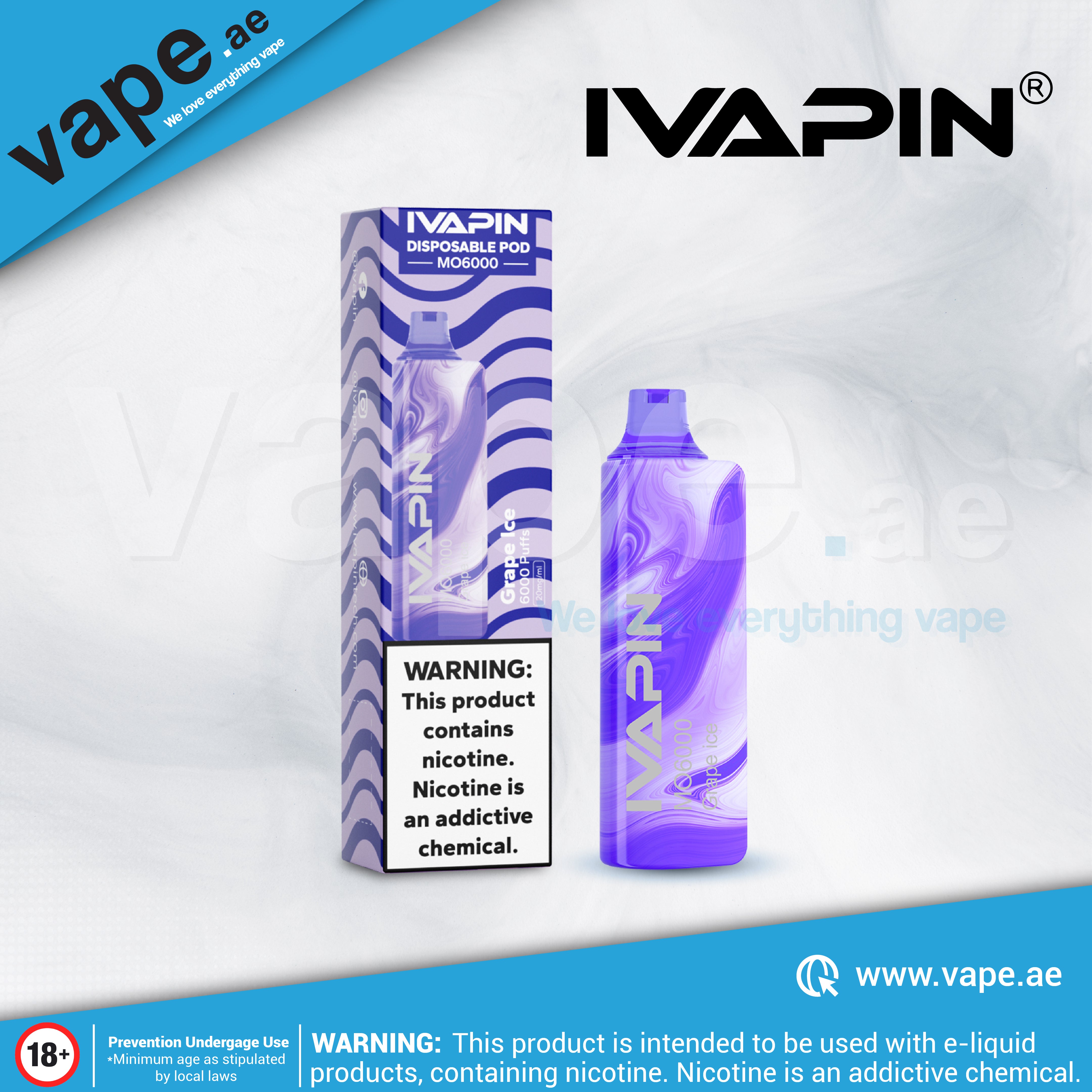 Grape Ice 6000 Puffs 20mg by IVAPIN – Vape.ae