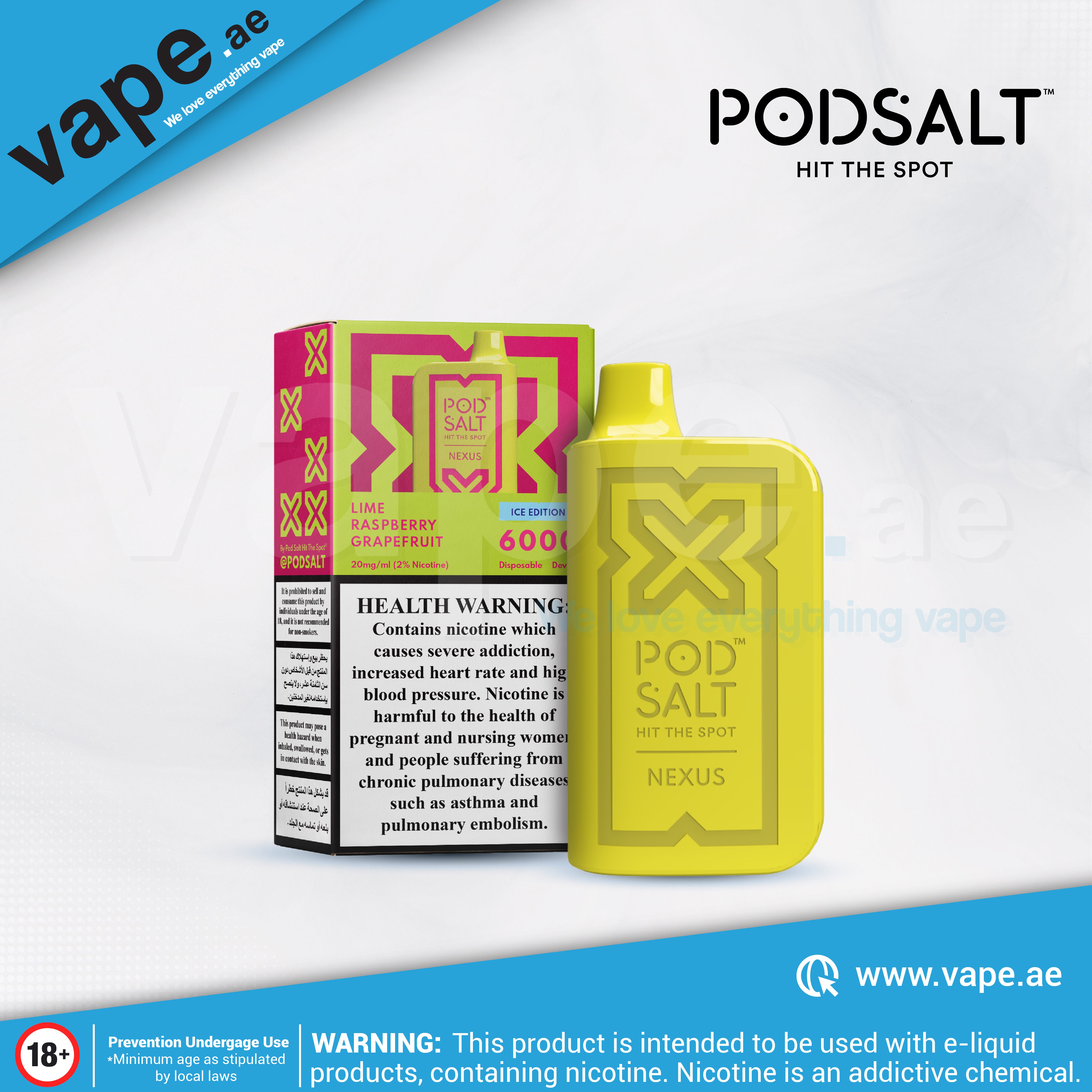 Lime Raspberry Grapefruit 20mg 6000 Puffs by Pod Salt Nexus – Vape.ae