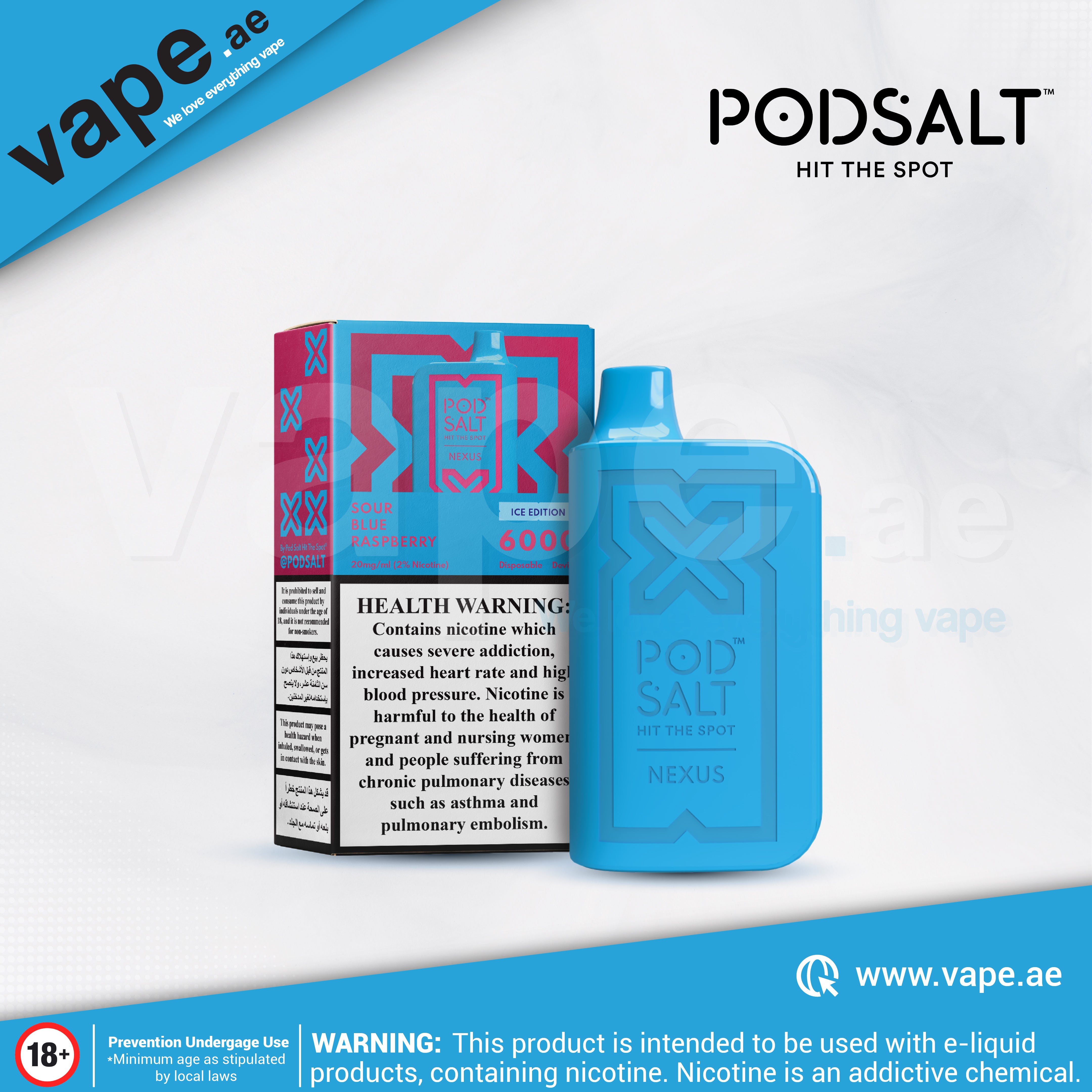 Sour Blue Raspberry 20mg 6000 Puffs by Pod Salt Nexus – Vape.ae
